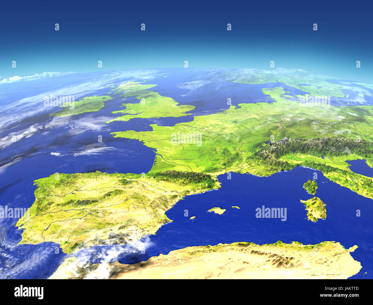 Iberia from space. 3D illustration with detailed planet surface ...