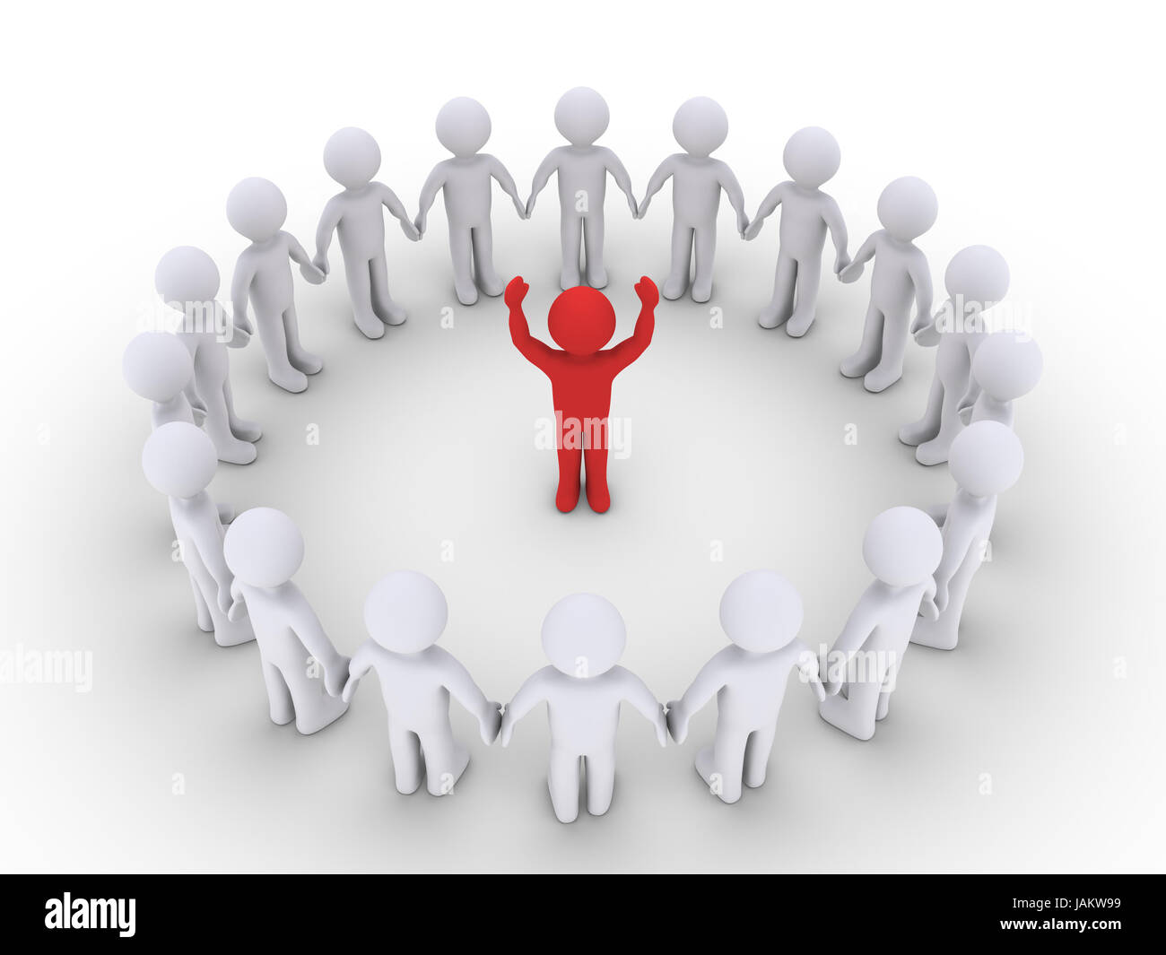 3d people form a circle and a red one is at the center Stock Photo - Alamy
