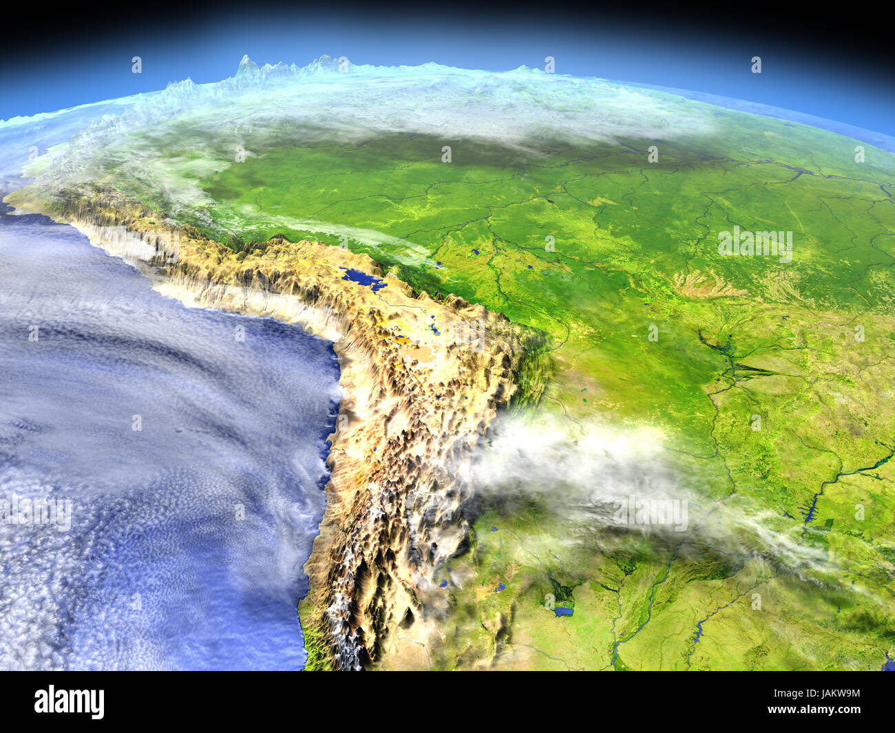 Amazon rainforest from space. 3D illustration with detailed planet ...
