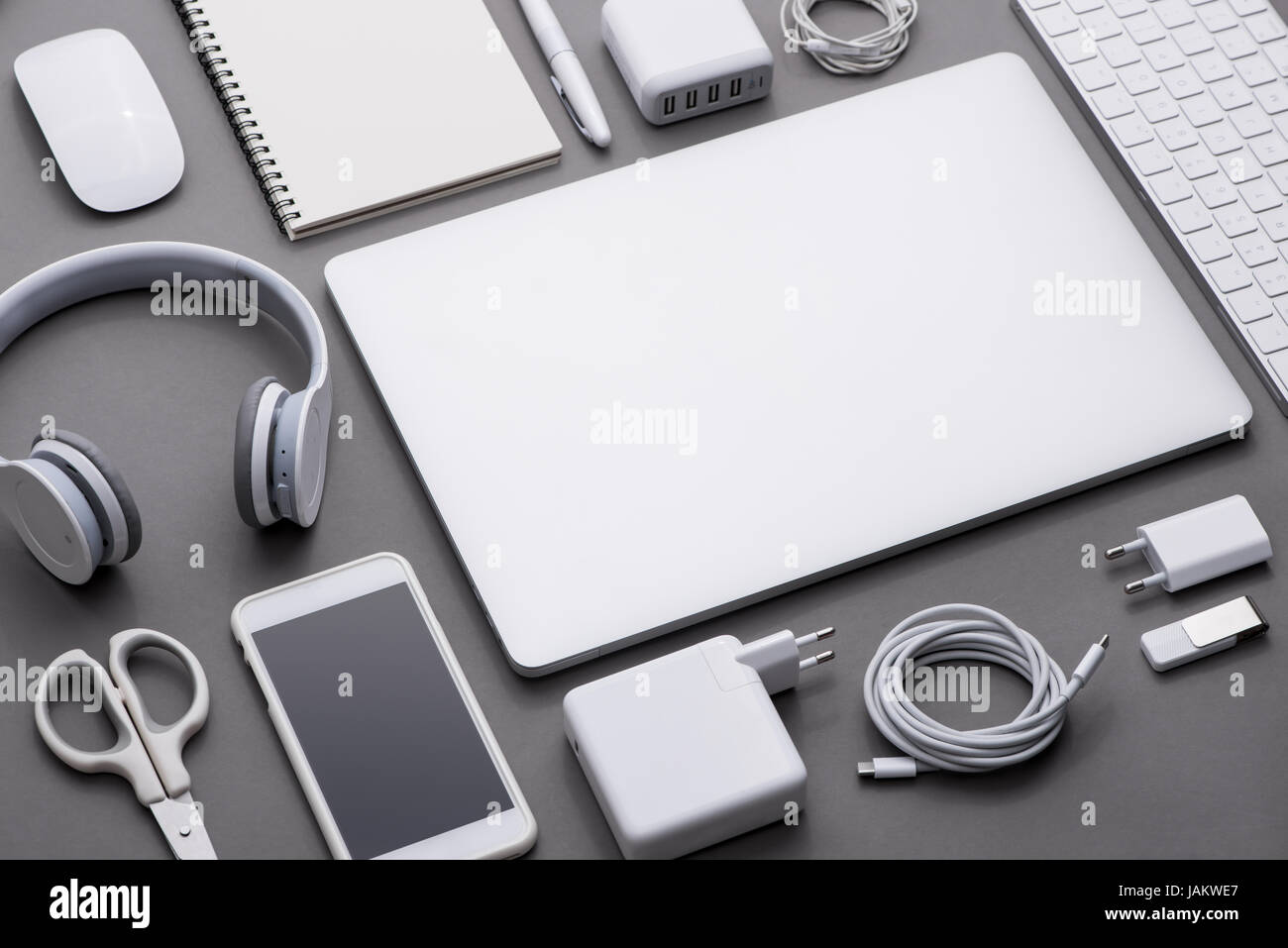 Set of black and white of office supplies and business gadgets Stock ...