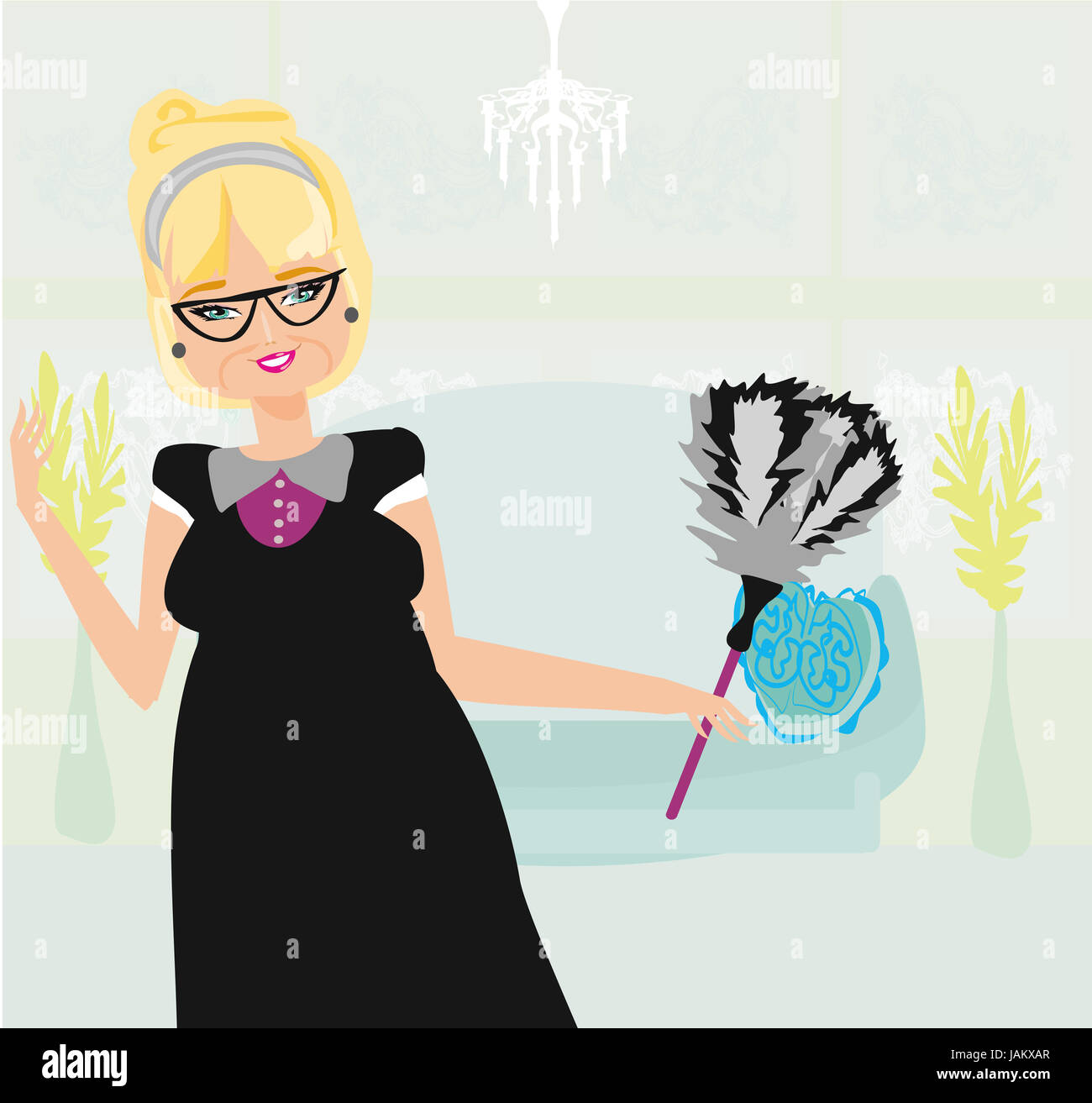 old lady cleans the apartment Stock Photo - Alamy