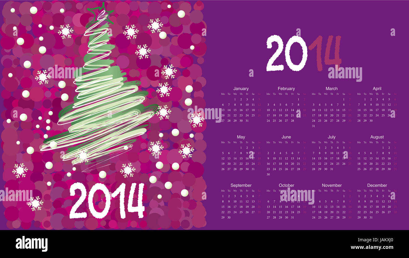 Vector illustration of postcard calendar to a new 2014 year Stock Photo ...