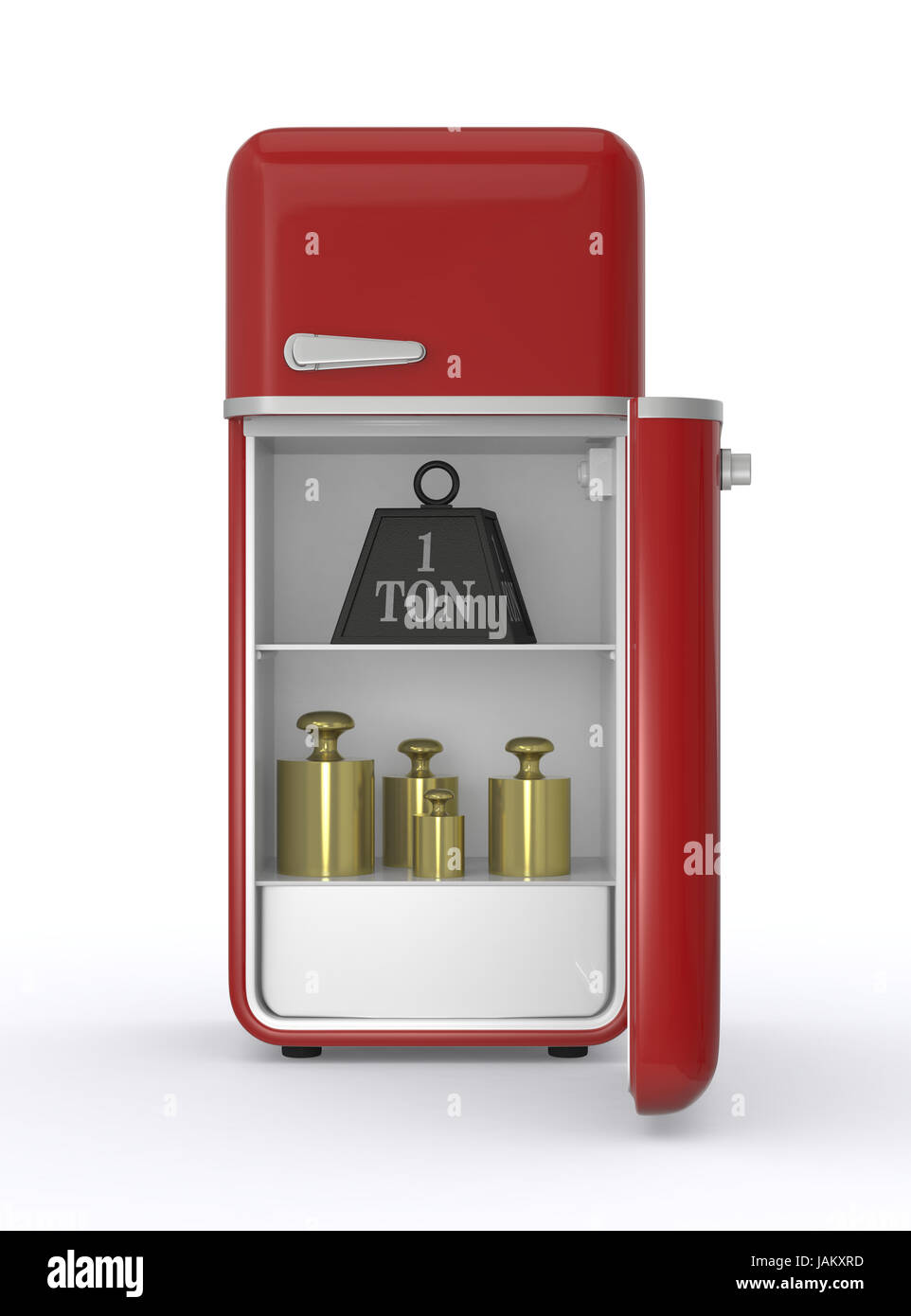 front view of a refrigerator with a big weight and some calibration ...