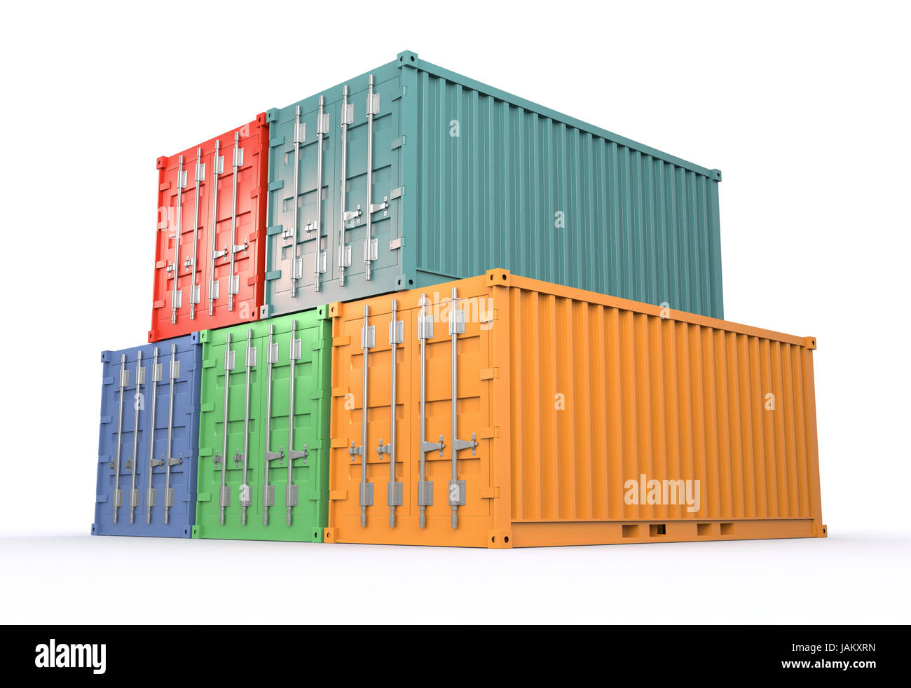 one stack of freight containers in different colors (3d render Stock ...