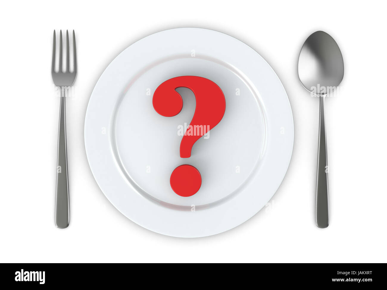 cutlery and a plate with a question mark (3d render Stock Photo - Alamy