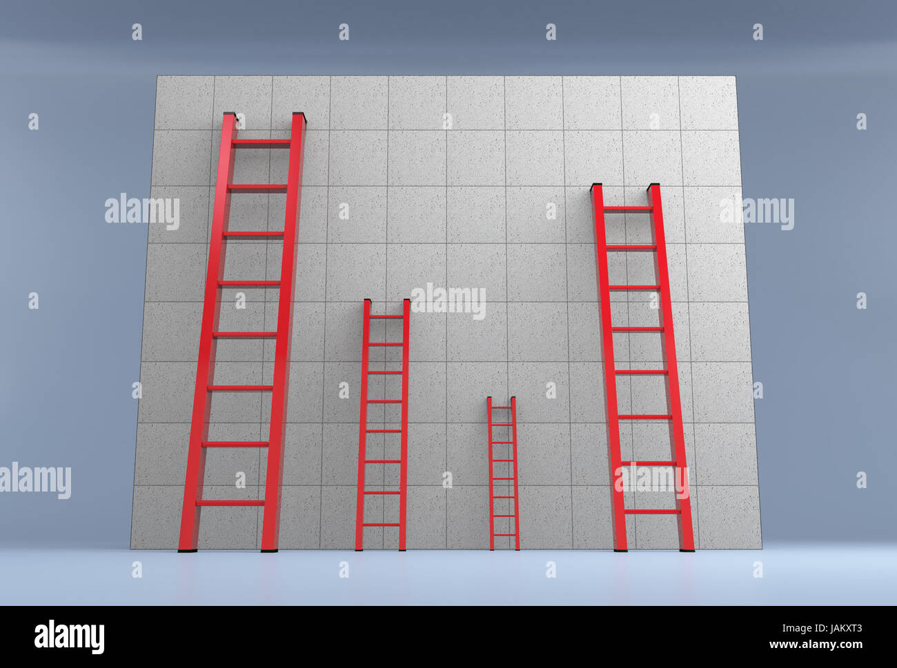 front view of a wall with some red stairs, concept of obstacle, career ...