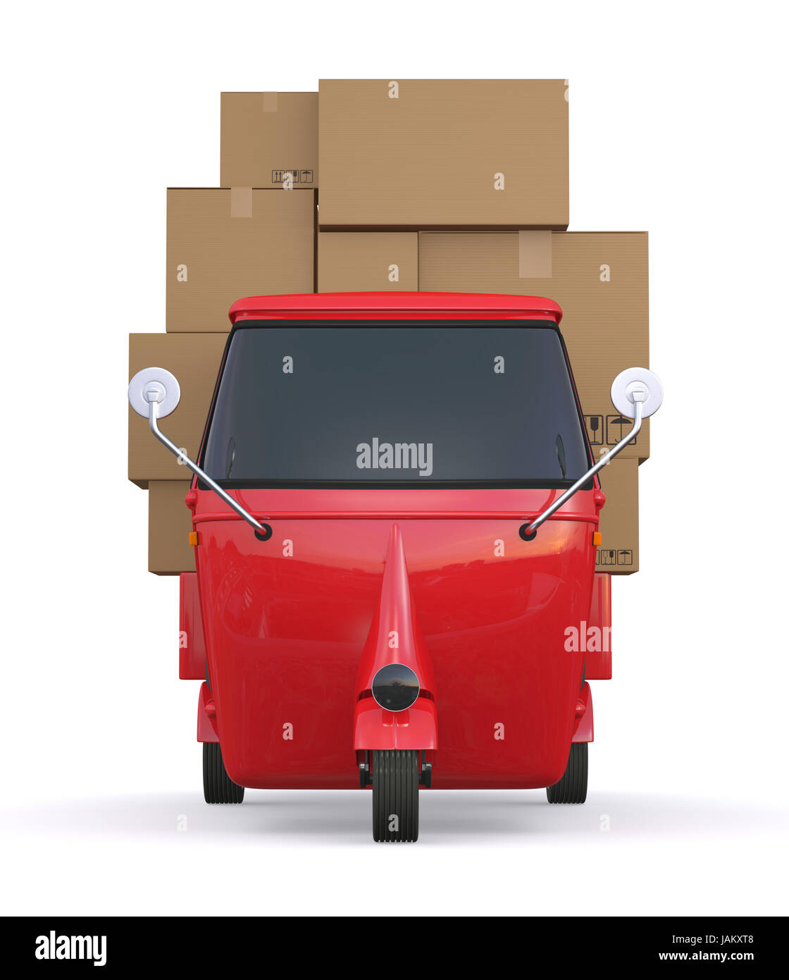 front view of a three wheeled mini truck full load with cartons (3d ...