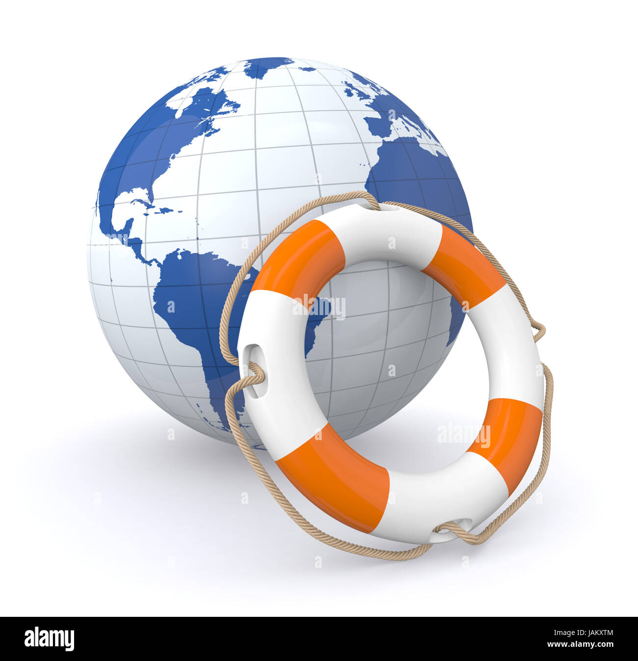 one lifesaver with a world globe (3d render Stock Photo - Alamy