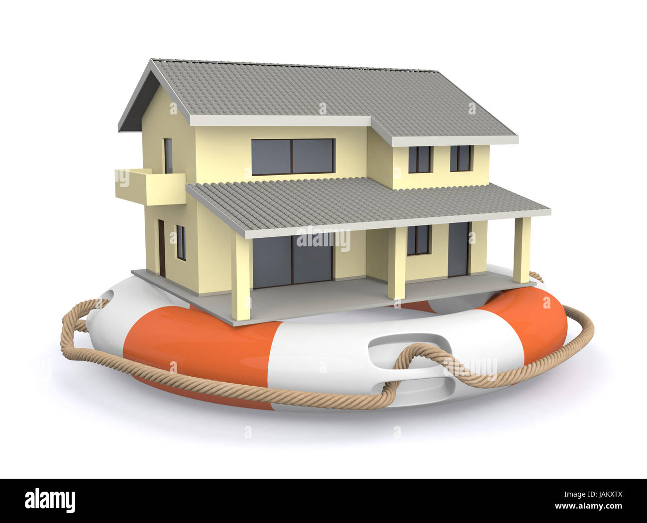 one lifesaver with a house, concept of protection (3d render Stock ...