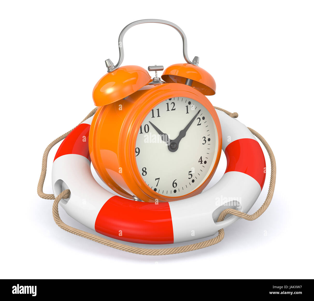one lifesaver with a vintage alarm clock (3d render Stock Photo - Alamy