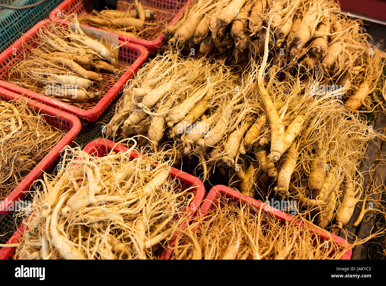 Ginseng in Korean market Stock Photo - Alamy