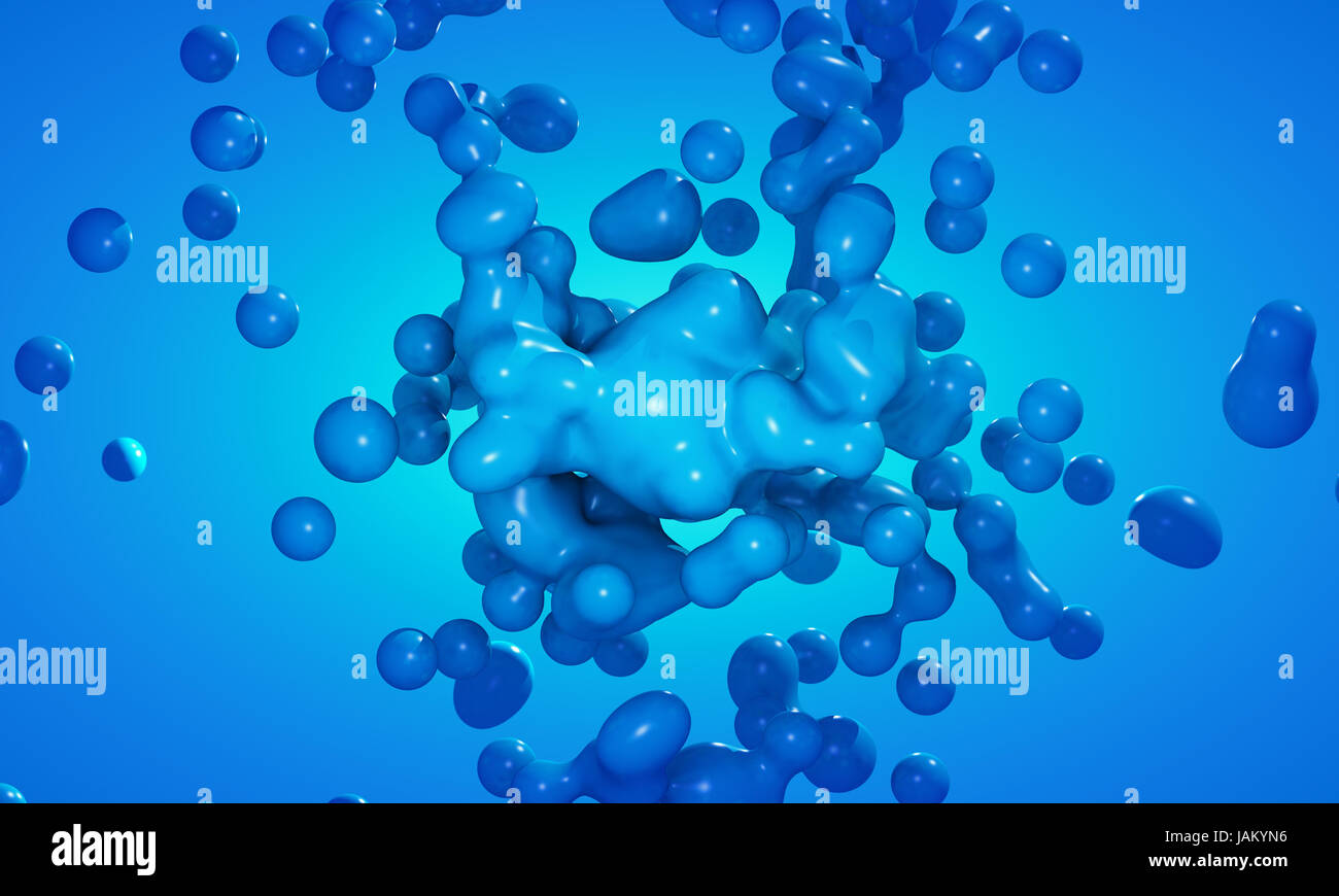 Abstract background of a blue globular mass with spherical blobs ...
