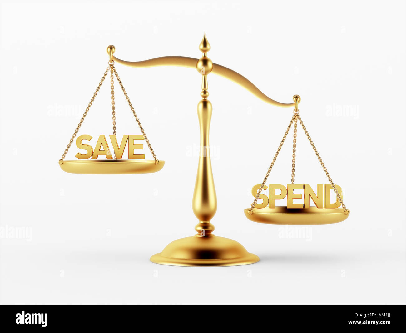 Save and Spend Justice Scale Concept isolated on white background Stock ...