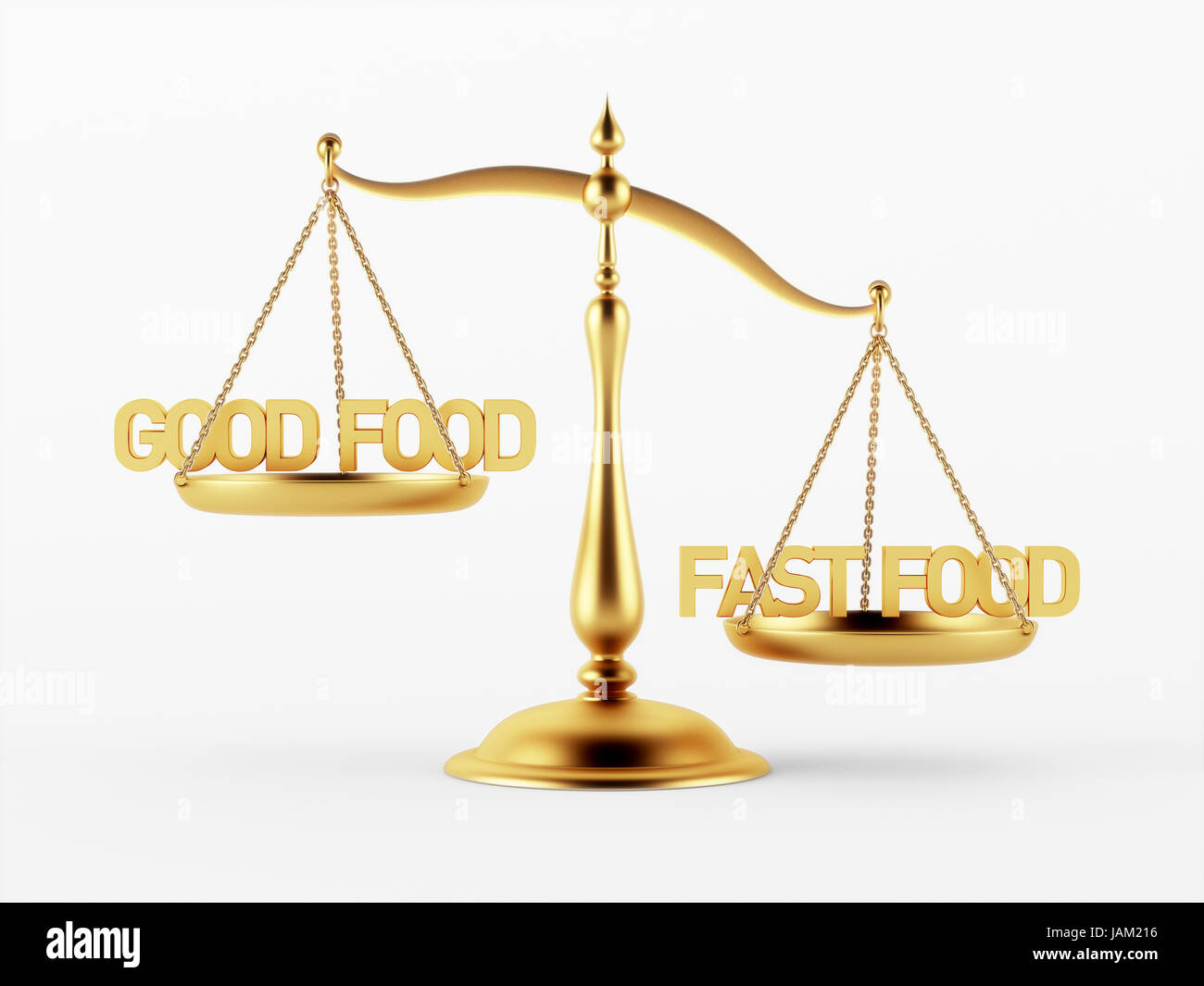 Good and Fast Food Justice Scale Concept isolated on white background ...