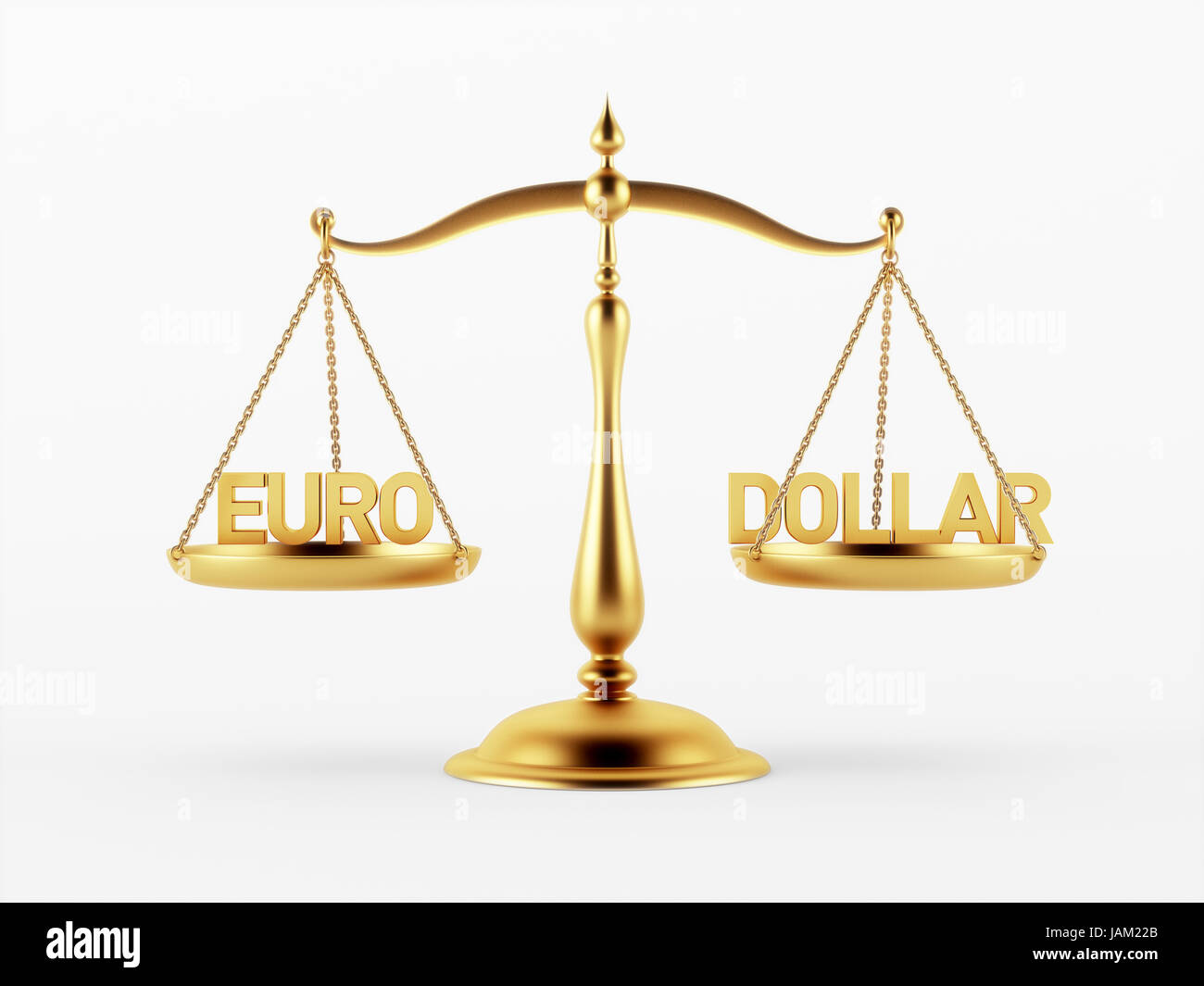 Euro and Dollar Justice Scale Concept isolated on white background ...