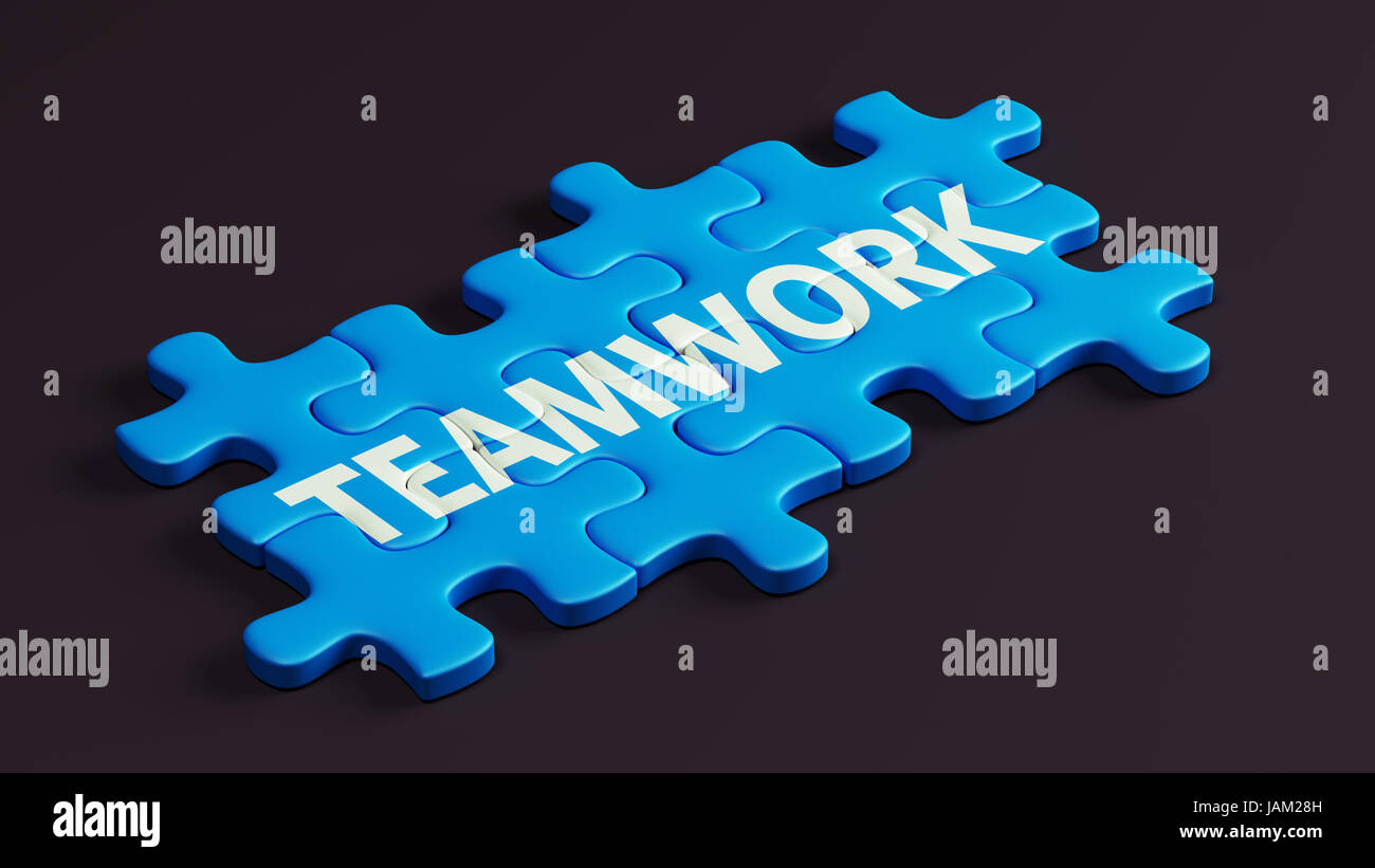 Teamwork Puzzle isolated on black background Stock Photo - Alamy