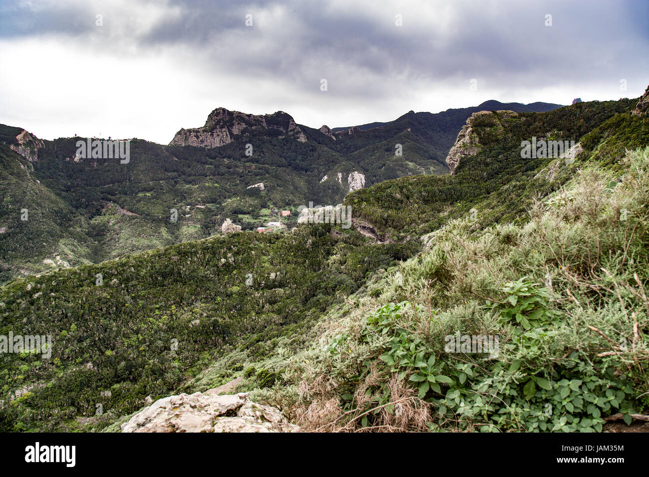 The Anaga Mountains Nature Park, Canary Islands, Rocks, plants, sea and ...