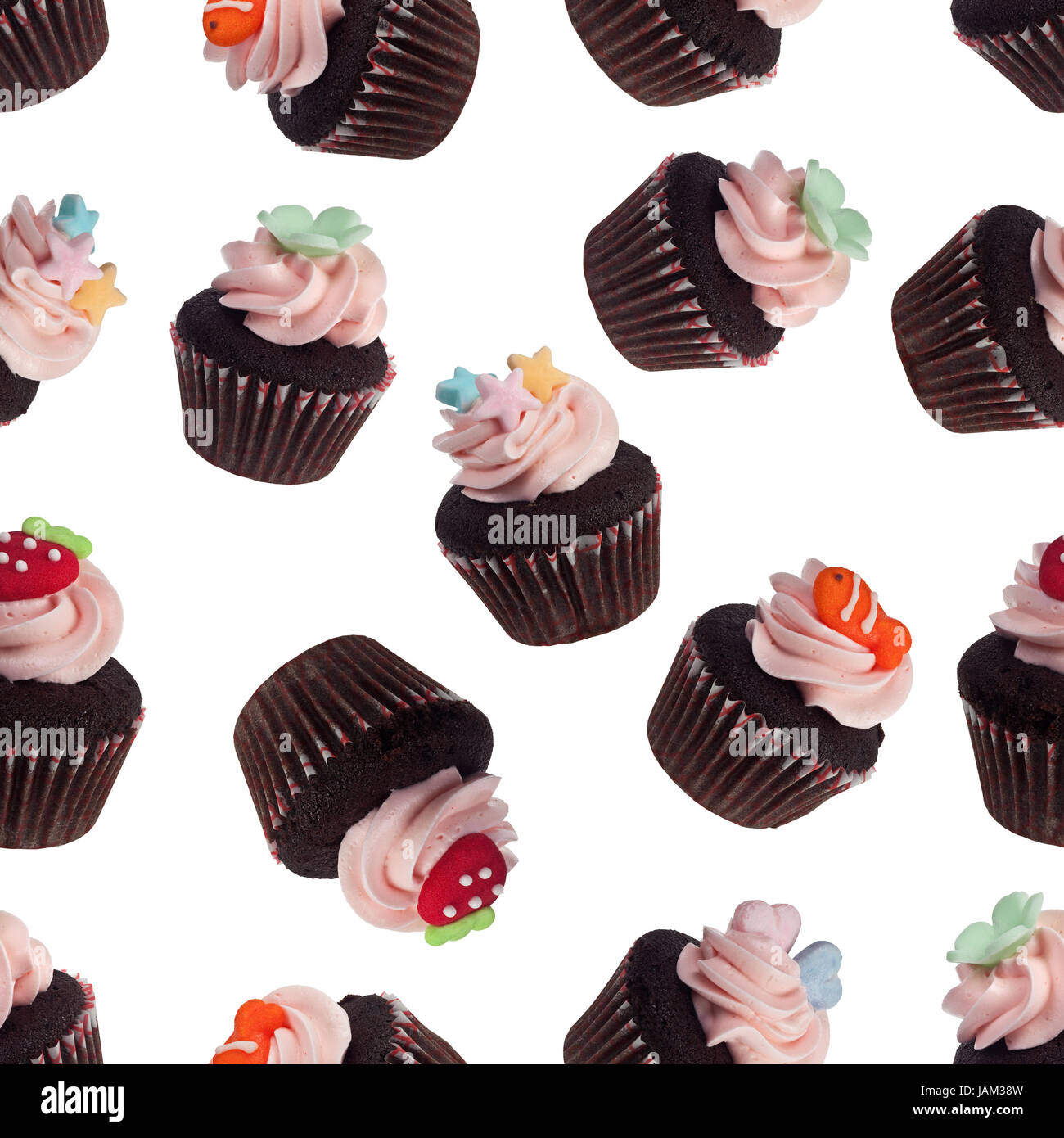 Seamless pattern of different mini cupcakes isolated on white ...