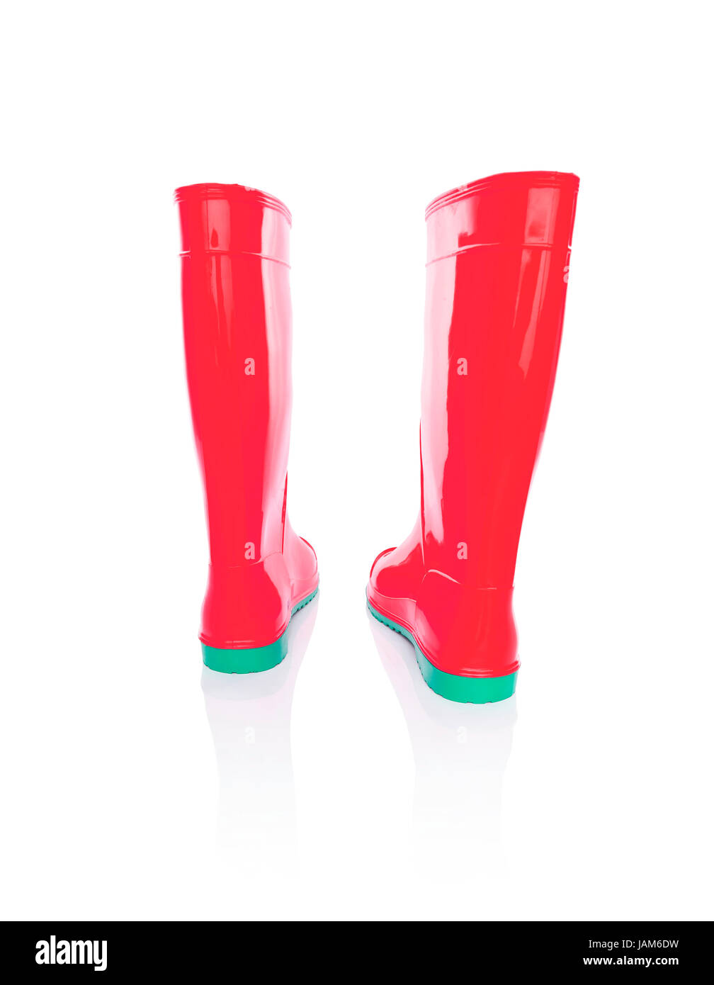 Red rubber boots. Isolated on white background Stock Photo - Alamy