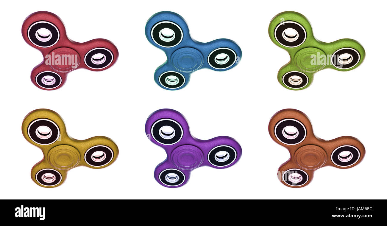 3d illustration of a bunch of fidget spinners isolated on white ...