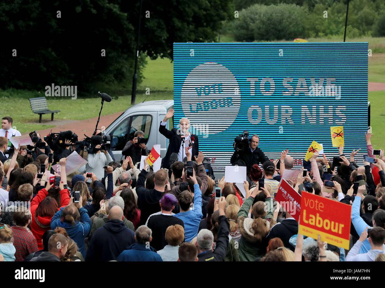 Labour leader Jeremy Corbyn speaking at an event in Phoenix Park ...