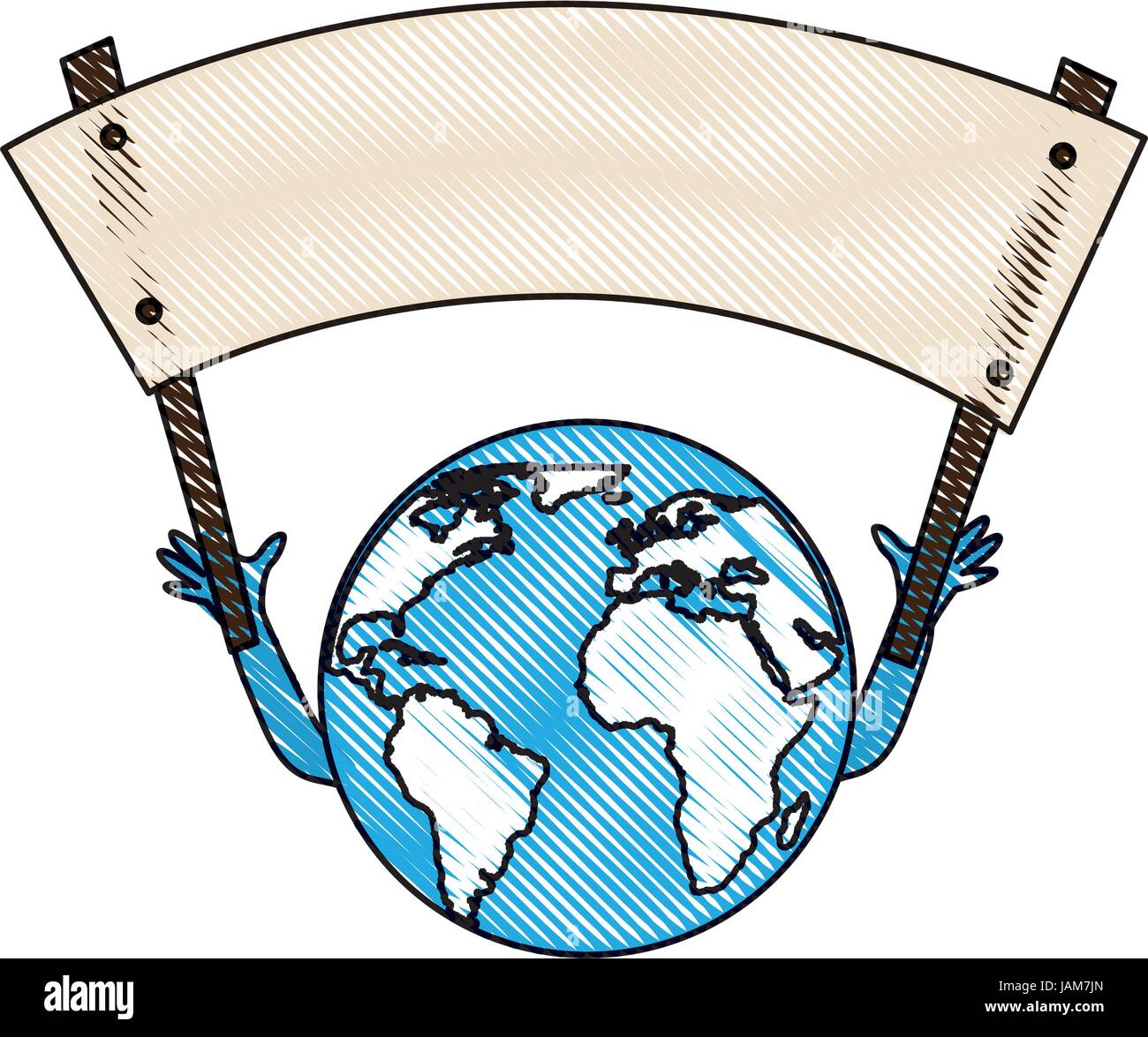 world planet with protest banner comic character Stock Vector Image ...