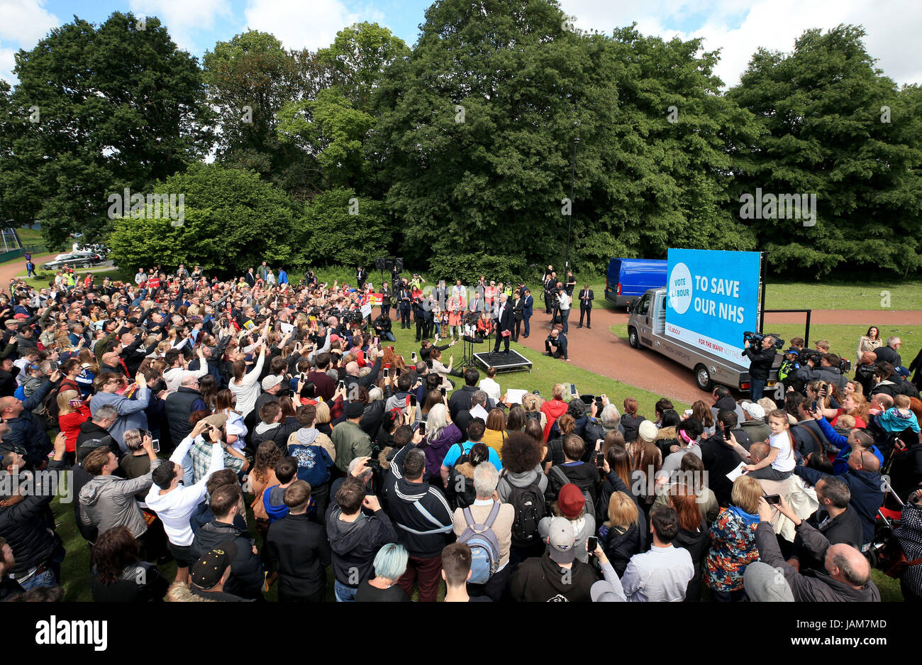 Labour leader Jeremy Corbyn speaking at an event in Phoenix Park ...
