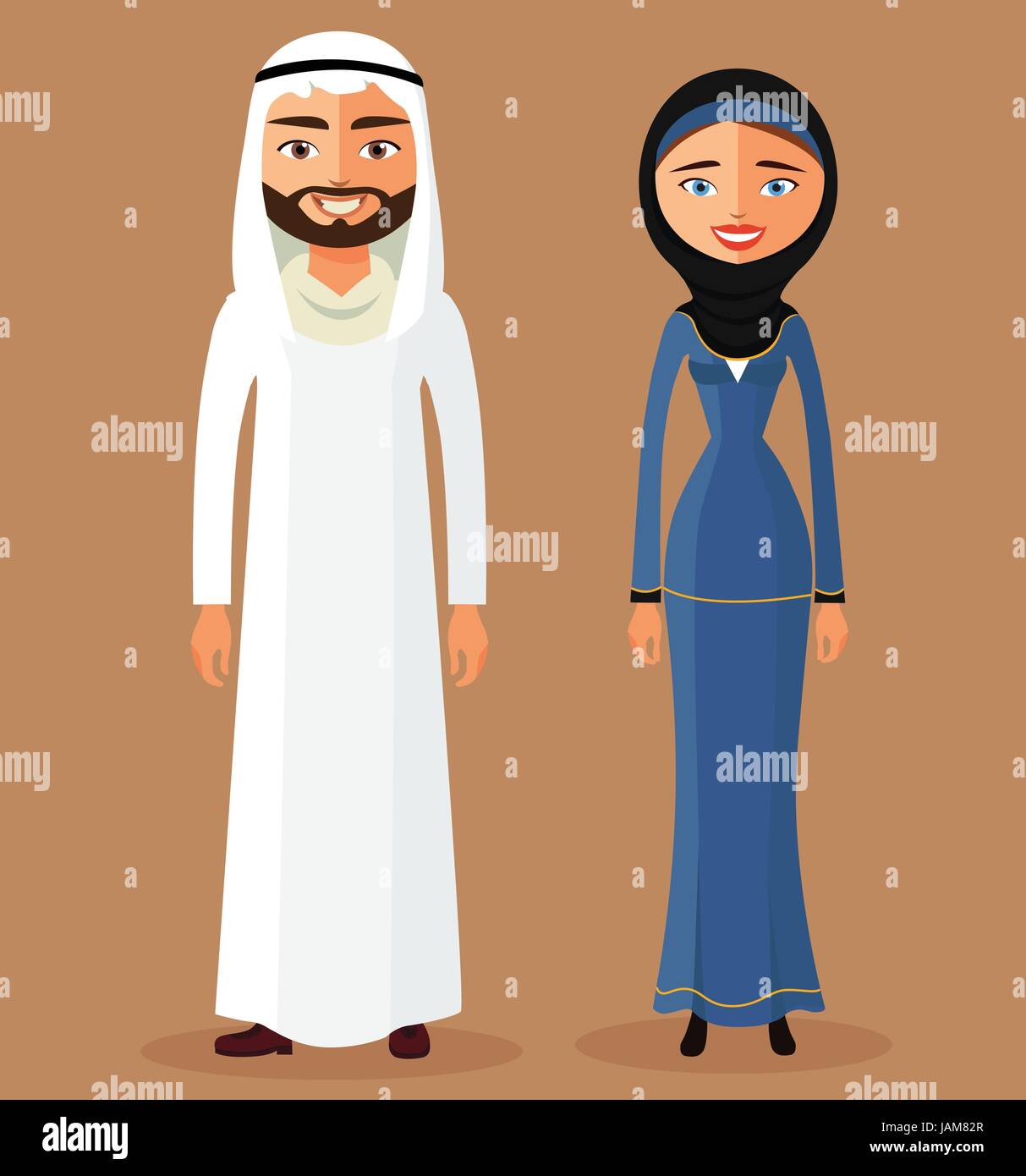 Cartoon illustration of a young Arab lady and man. Vector ...
