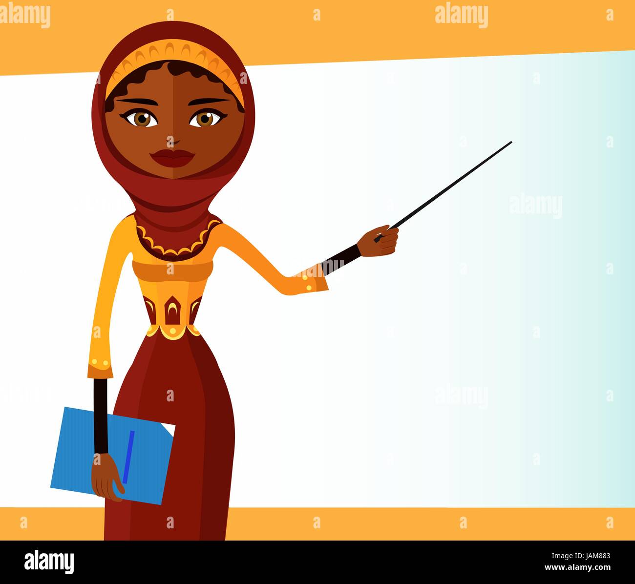 Arab saudi muslim young lady presenting something flat cartoon vector ...
