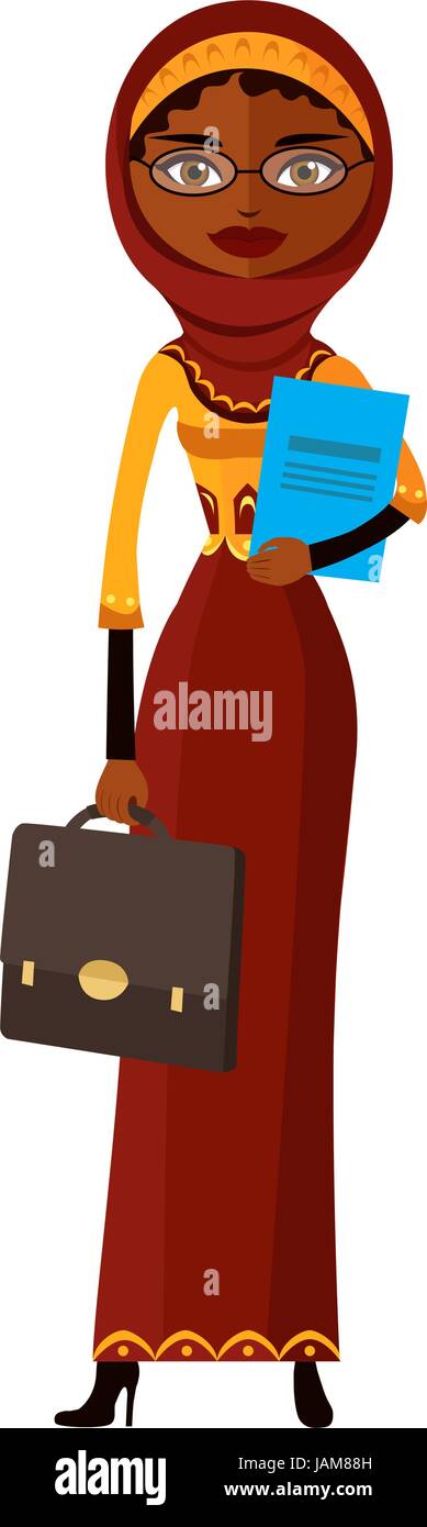 African arab iran worker lady with briefcase flat cartoon vector ...