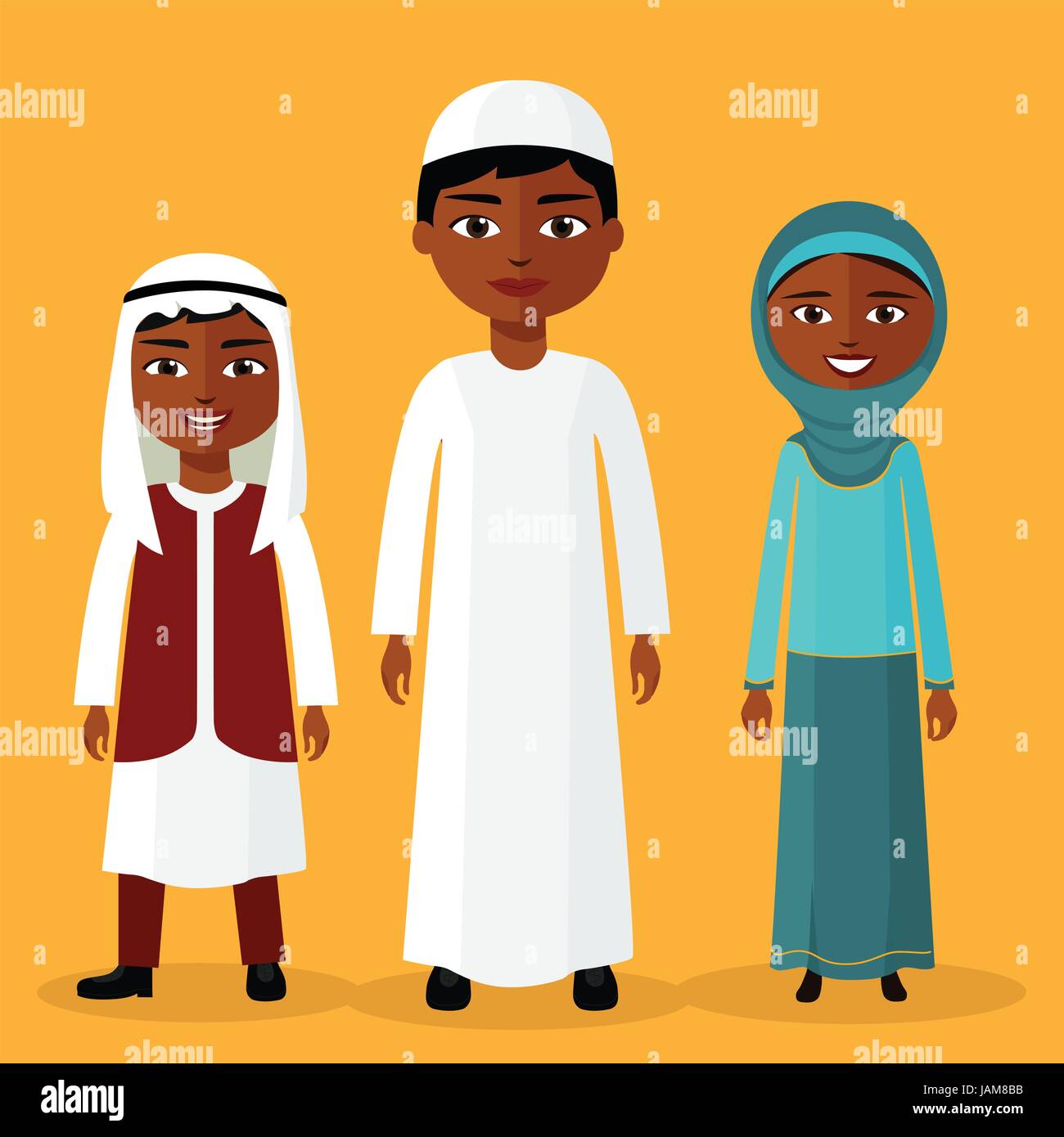 Muslim Kids. Young arab boys and girl standing together and smiles ...
