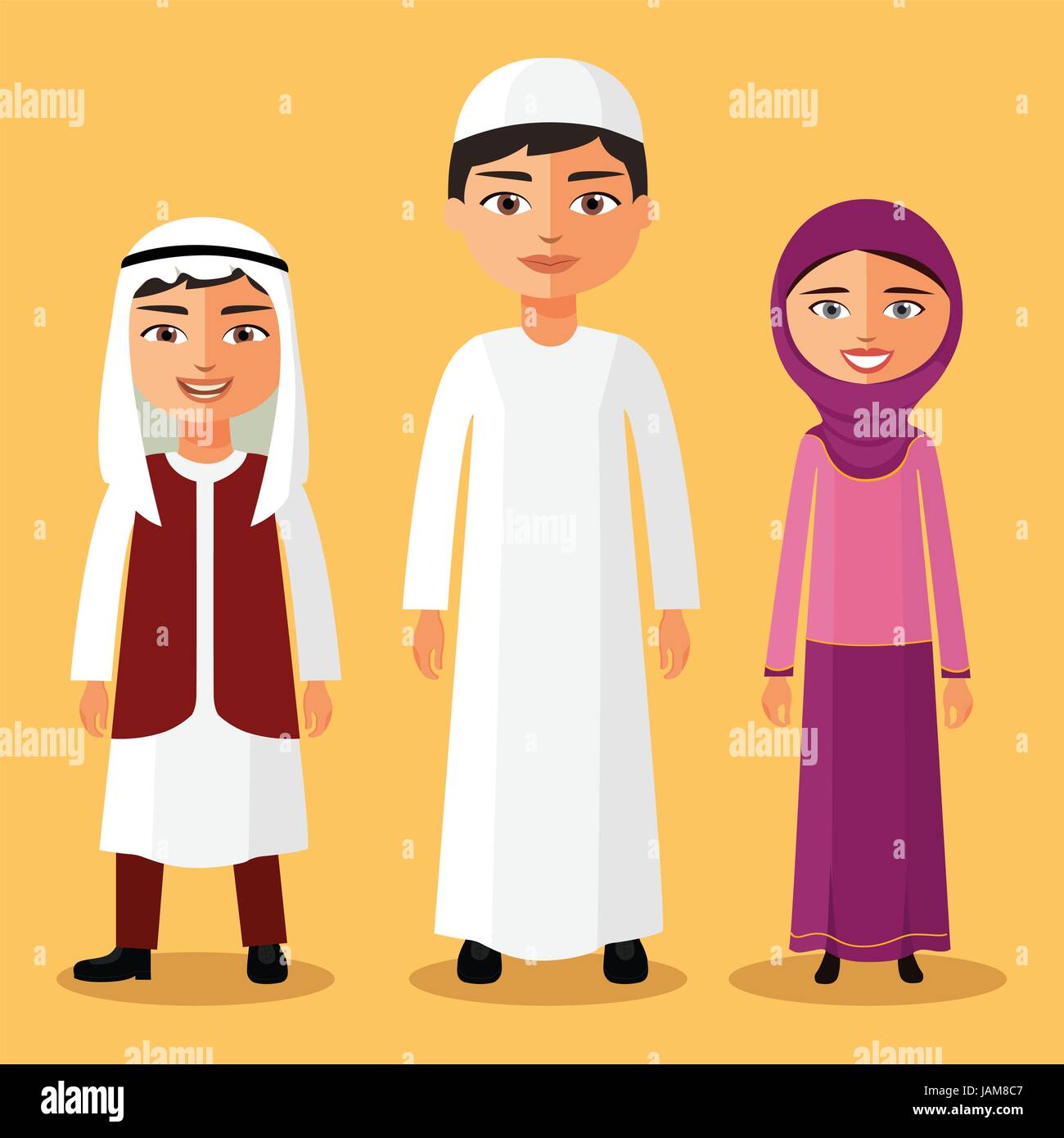 Arab children standing cartoon vector illustration Stock Vector Image ...
