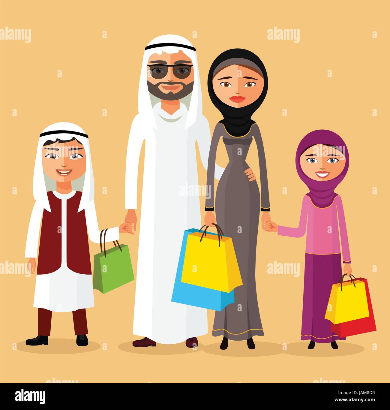 Arab couple with children shopping together. Arab family in the shop ...