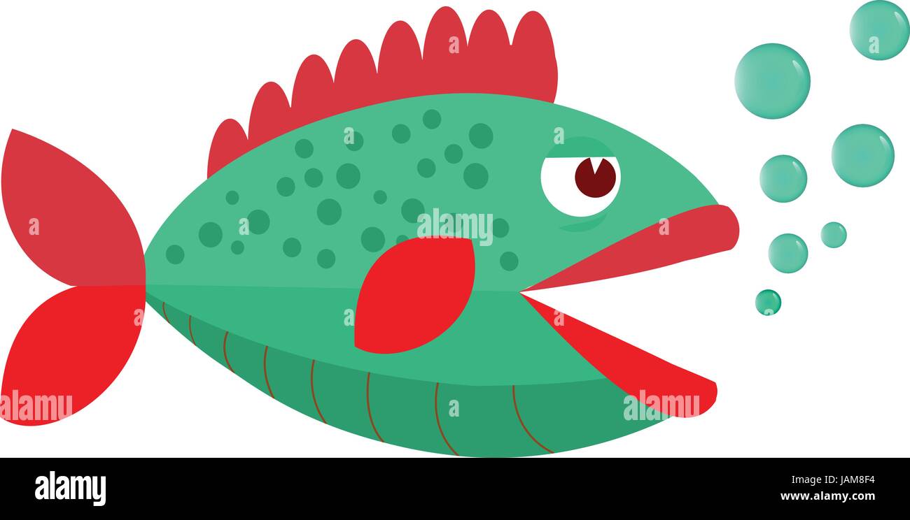 Green cartoon fish flat icon vector illustration Stock Vector Image ...