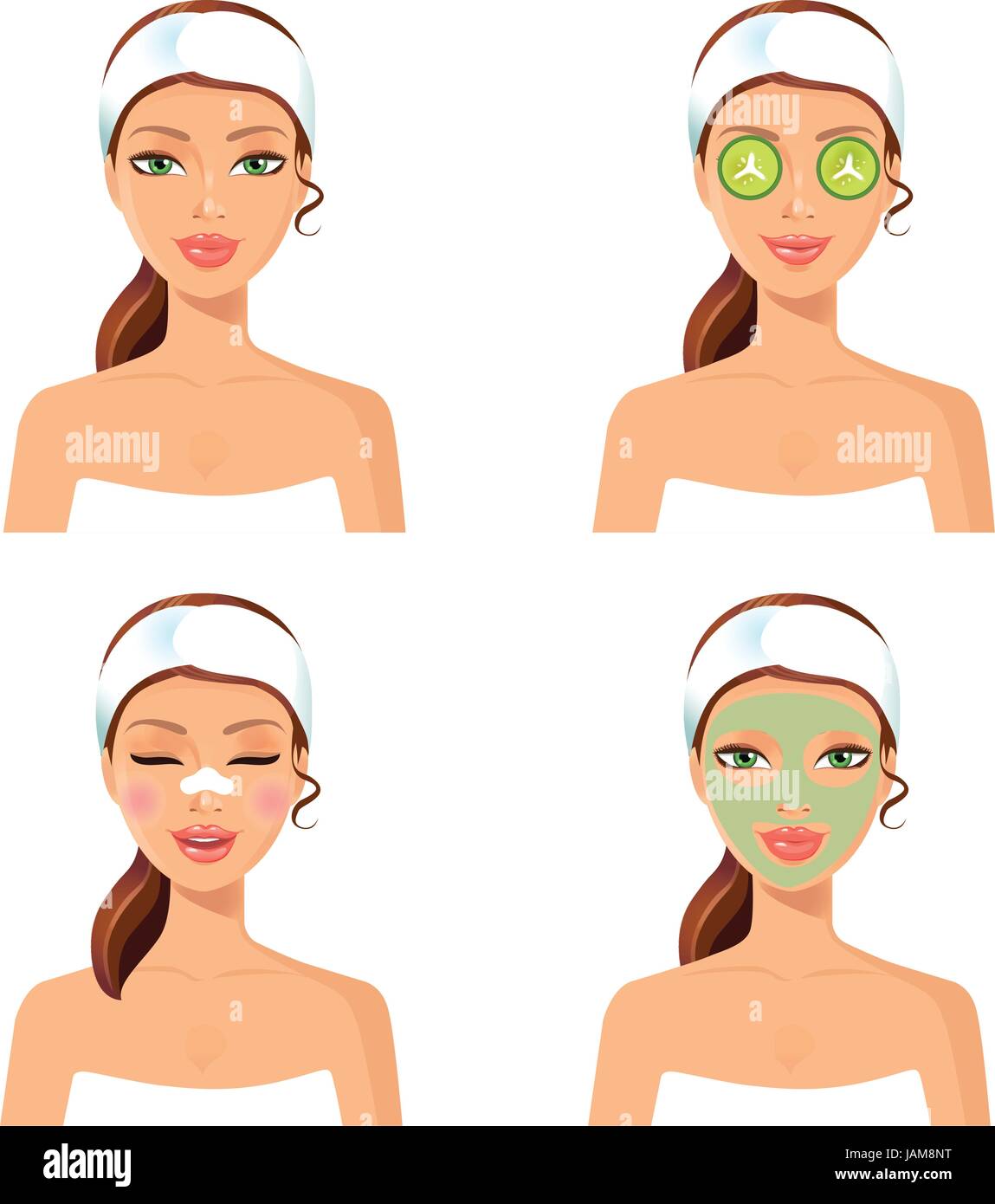 Spa procedure. Vector illustration of a beautiful women with facial ...