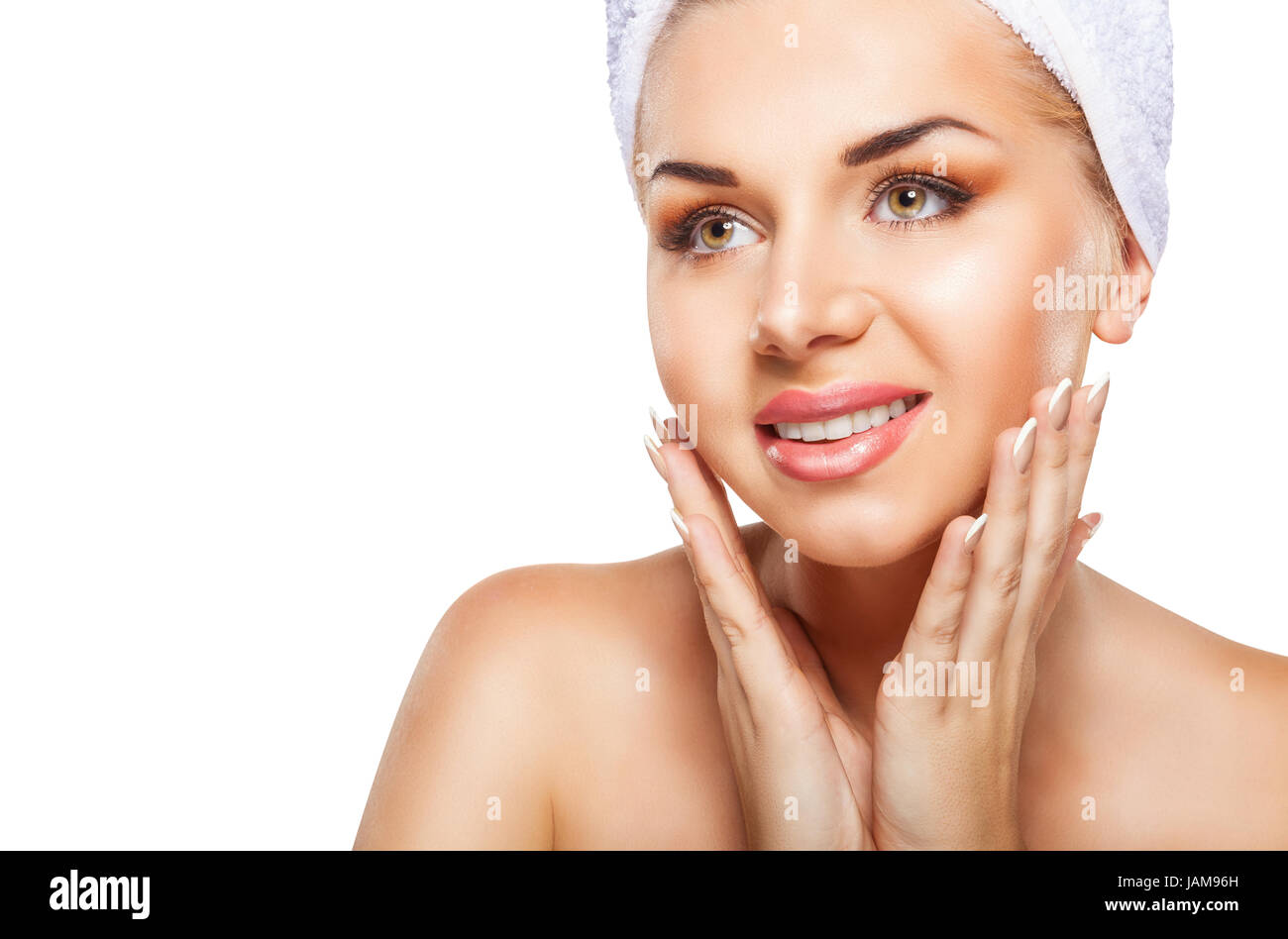 Beautiful woman face on white background Stock Photo - Alamy