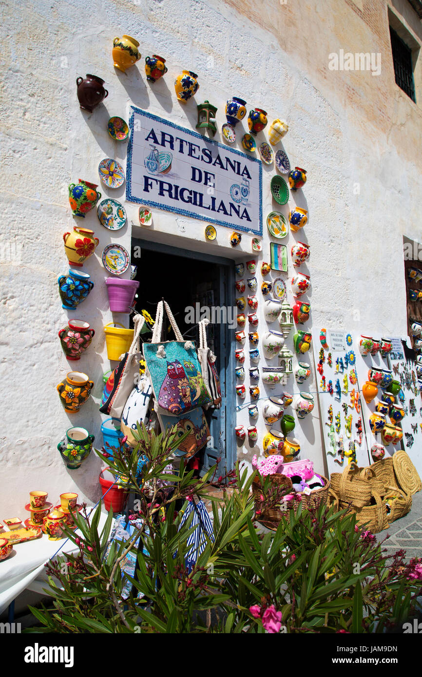 A craft shop inside an old honey factory in Frigiliana, Andalusia ...