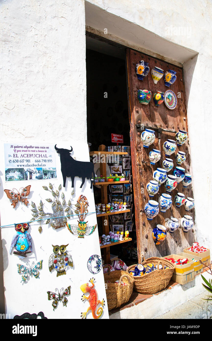 A craft shop inside an old honey factory in Frigiliana, Andalusia ...