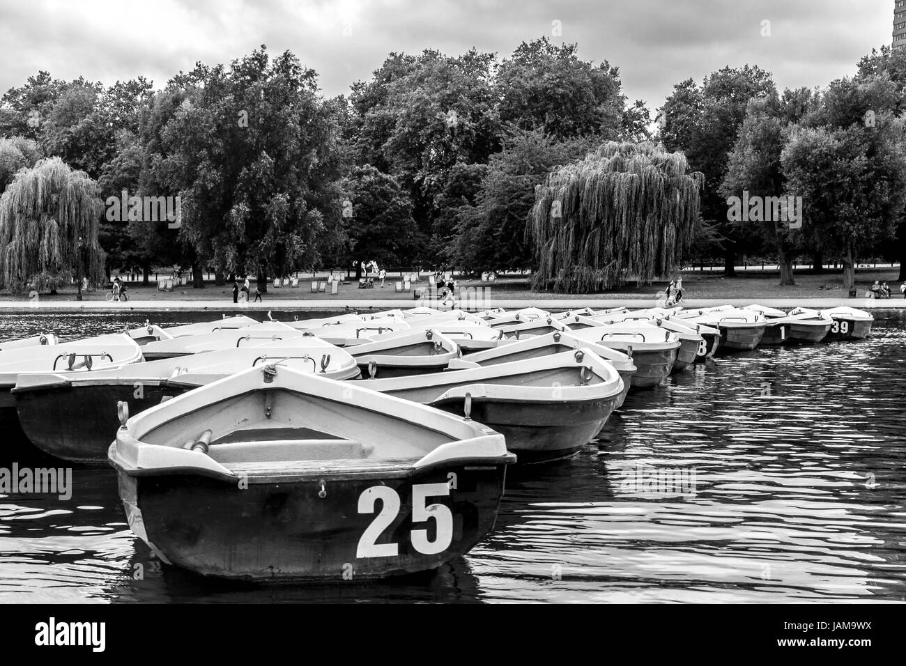 Rowing boats lake Black and White Stock Photos & Images - Alamy