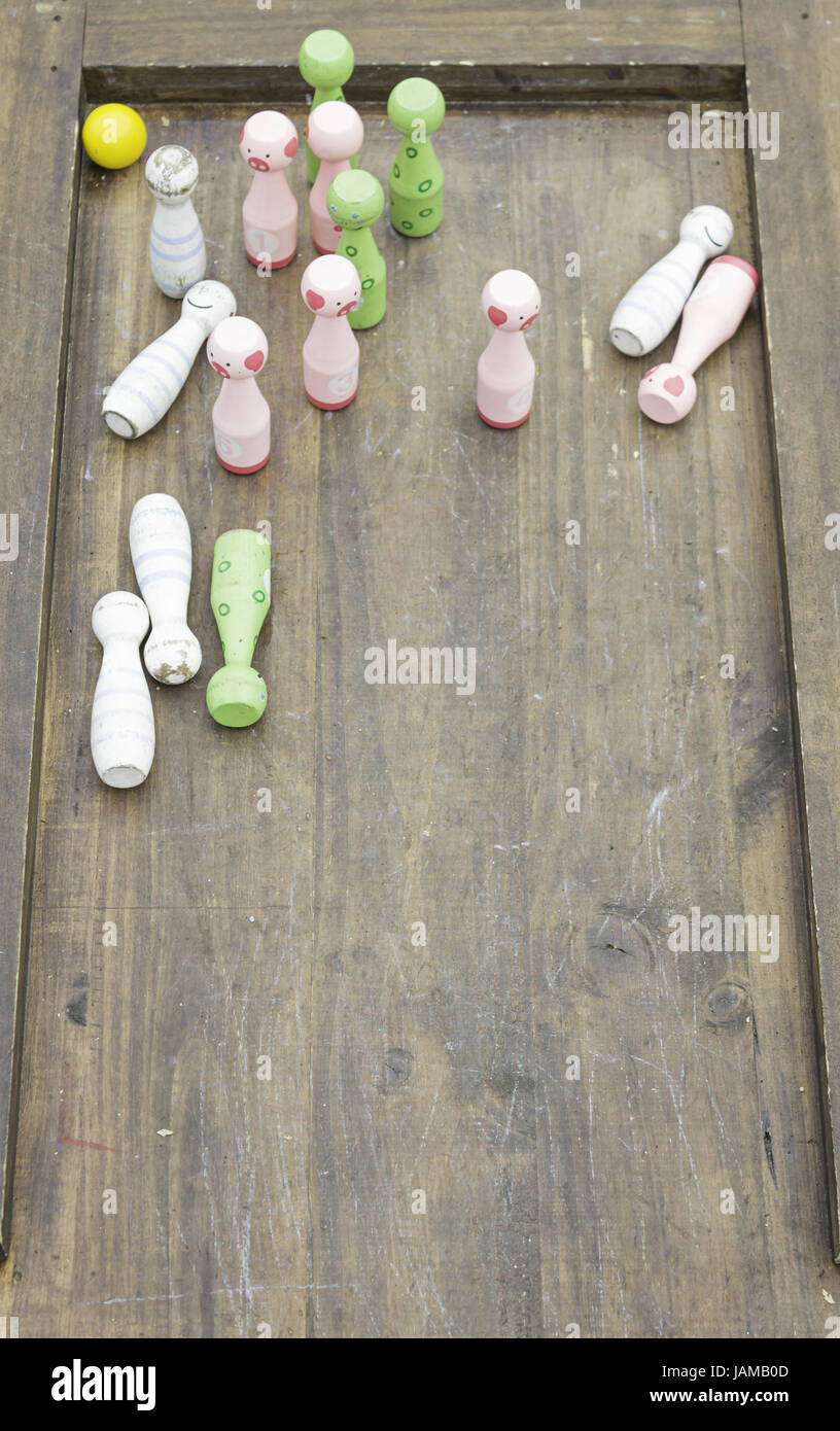 Bowling alley wood urban children, fun Stock Photo - Alamy