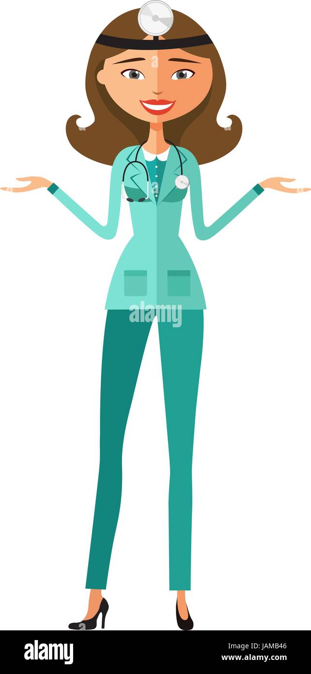 Woman funny cartoon scientist doctor presenting flat cartoon vector ...