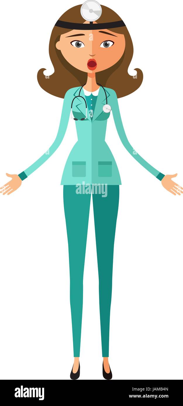 Shocked young doctor surprised nurse woman flat cartoon vector ...