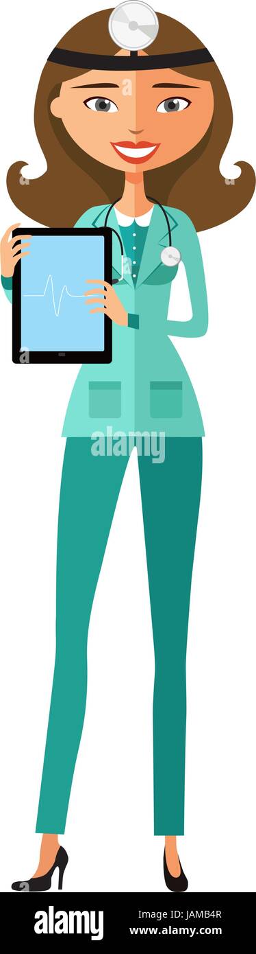 Doctor showing something important on the tablet vector cartoon ...