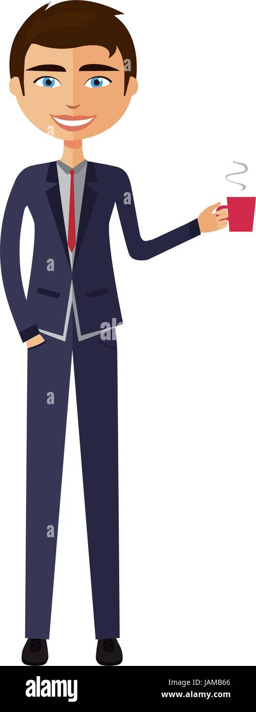 Businessman with a cup of tea and teapot vector flat cartoon ...