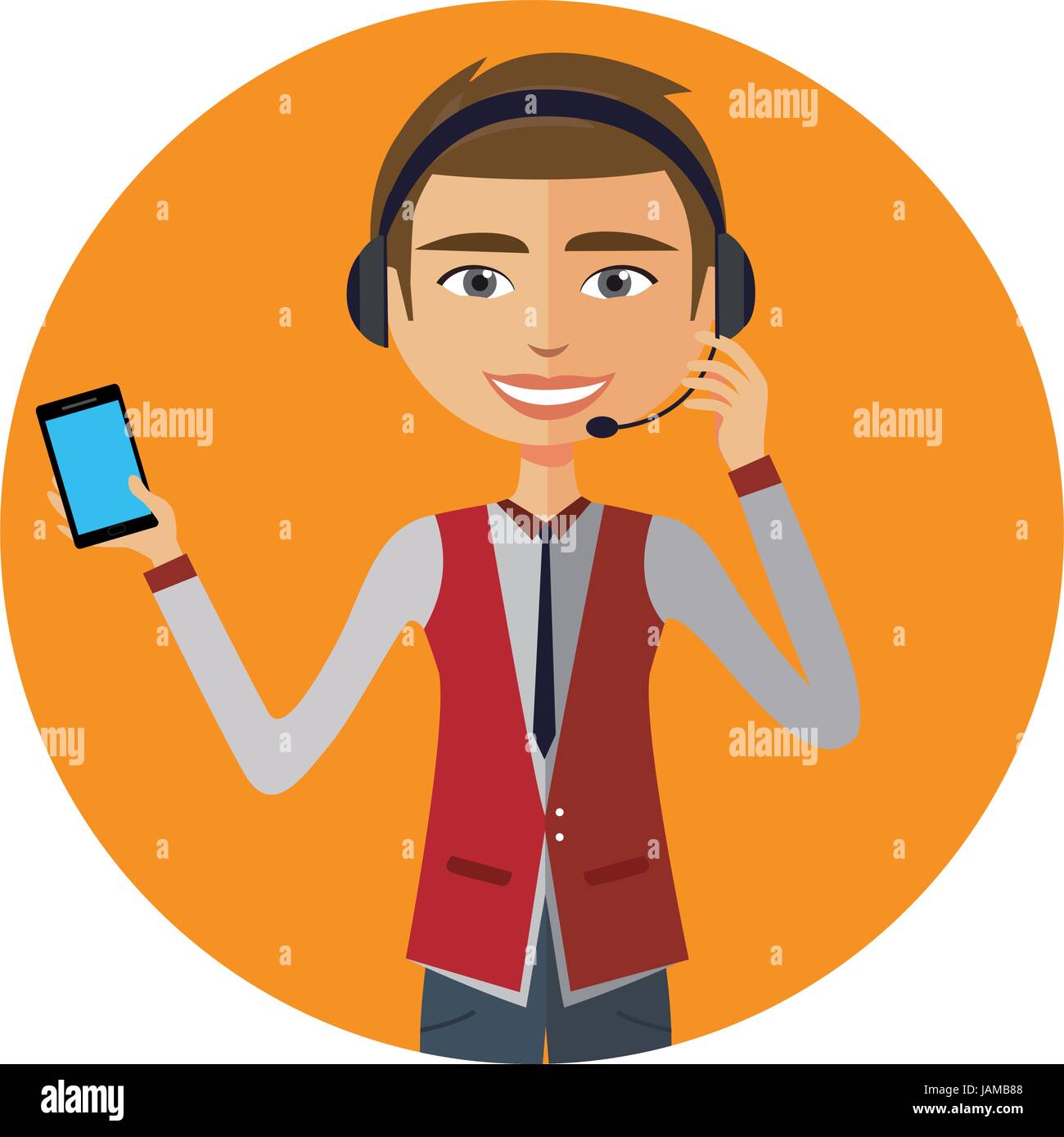 Customer service call center operator on duty .Man customer service ...