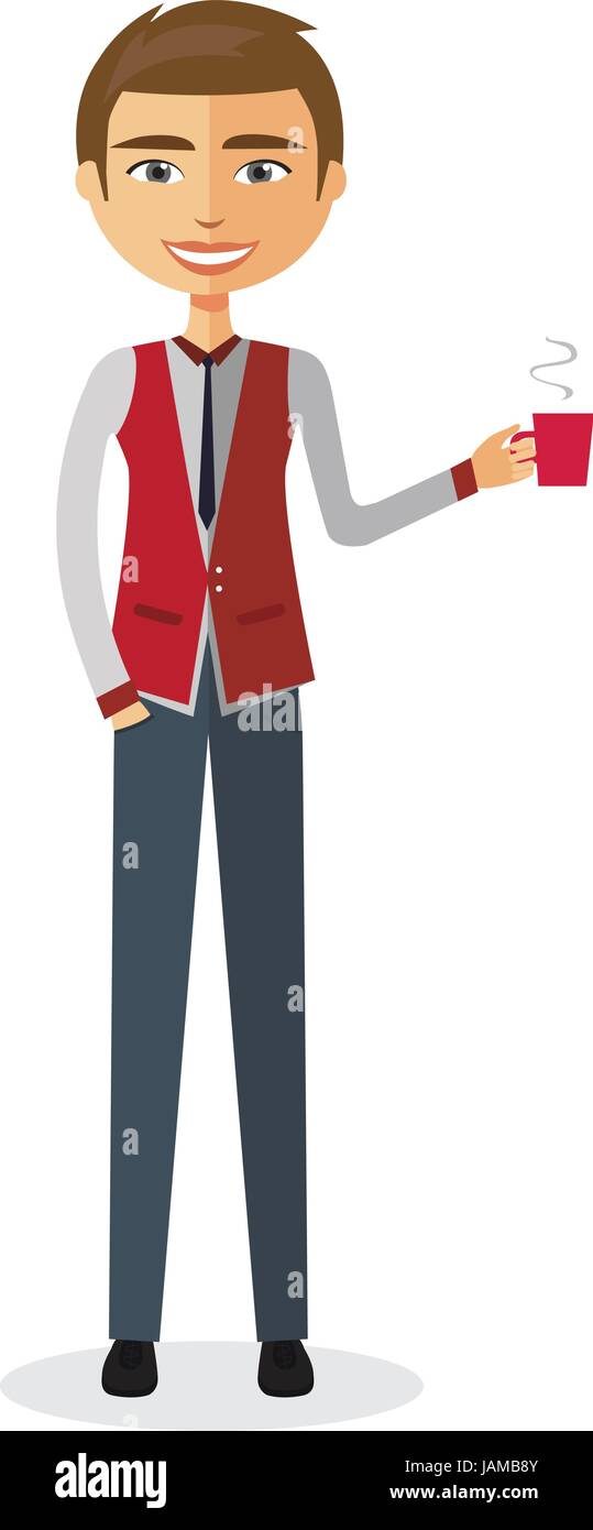 Businessman with a cup of tea and teapot vector flat cartoon ...