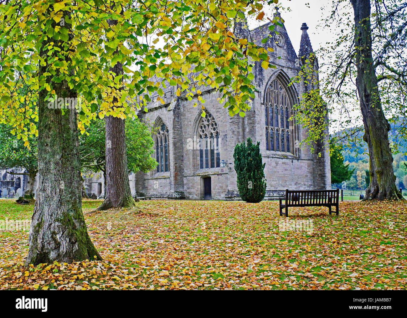 The beautiful old gothic Dunkeld Cathedral in Autumn, Dunkeld, Highland ...
