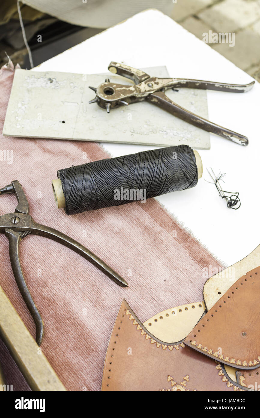 Sewing leather haberdashery utensils, manufacture and crafts Stock ...