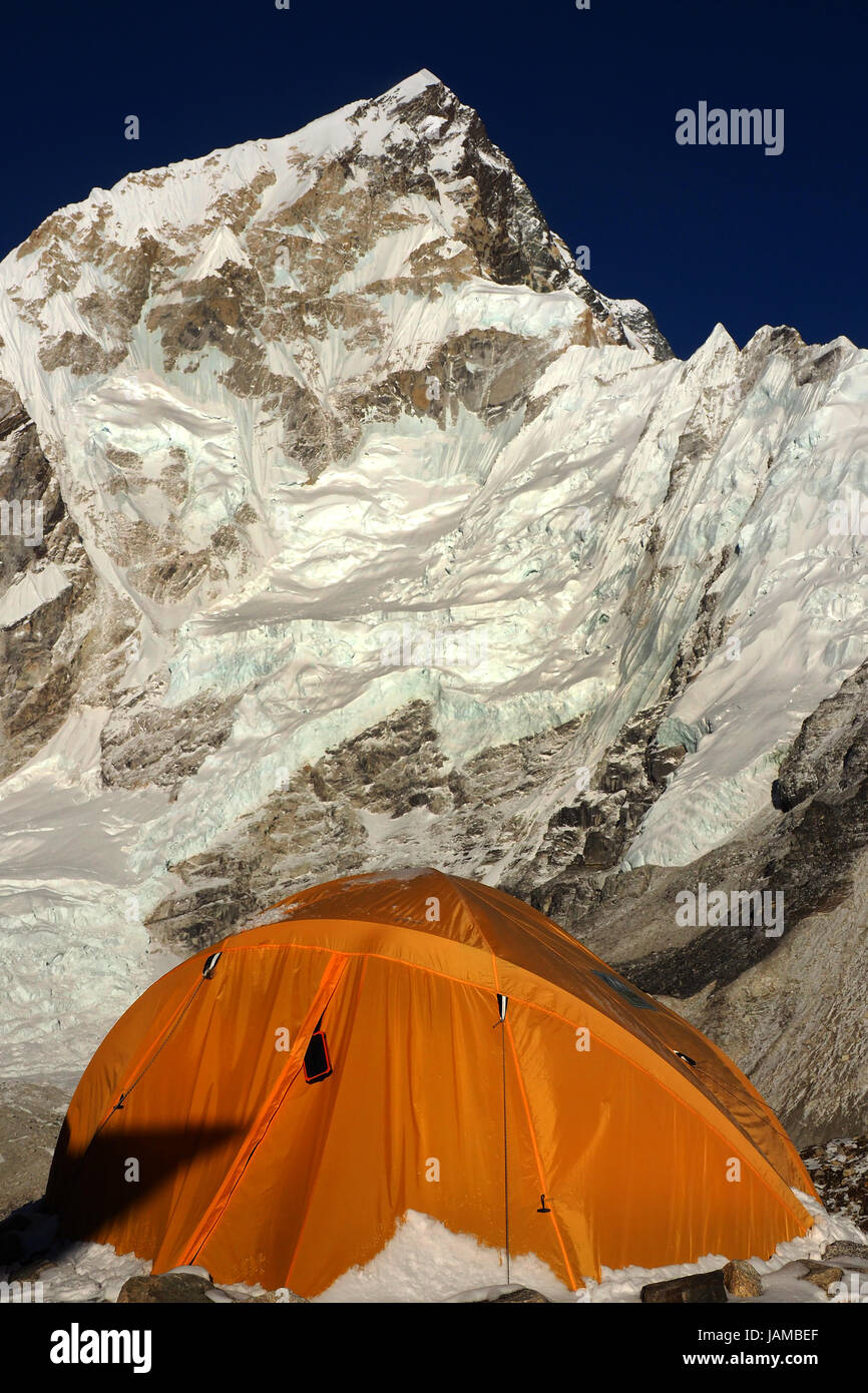 MT. NUPTSE WITH TENT Stock Photo - Alamy