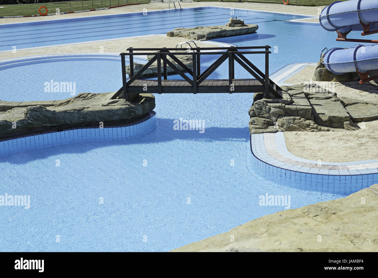 Water park with slides in resort pool and recreational fun Stock Photo ...